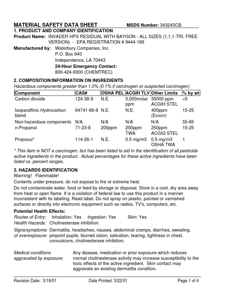 Invader HPX Msds | PDF | Safety | Chemistry