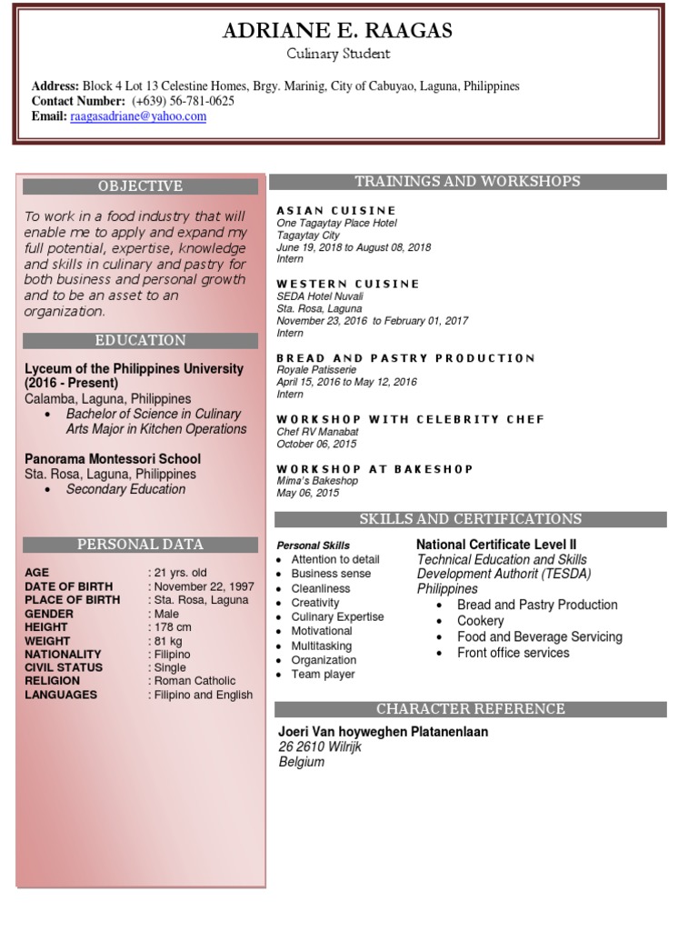 Trainings and Workshops Objective: Culinary Student | PDF | Cooking ...