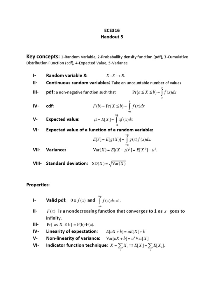 Handout 5 | PDF | Probability Density Function | Expected Value