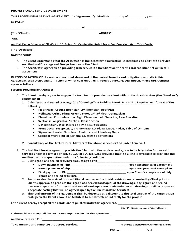 Professional Service Agreement Prop | PDF | Architect | Government