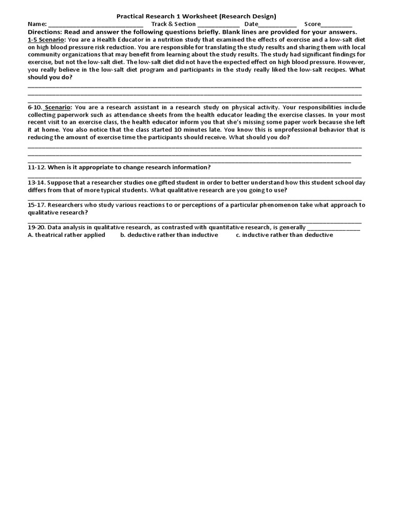 Worksheet 1 | PDF | Qualitative Research | Sampling (Statistics)