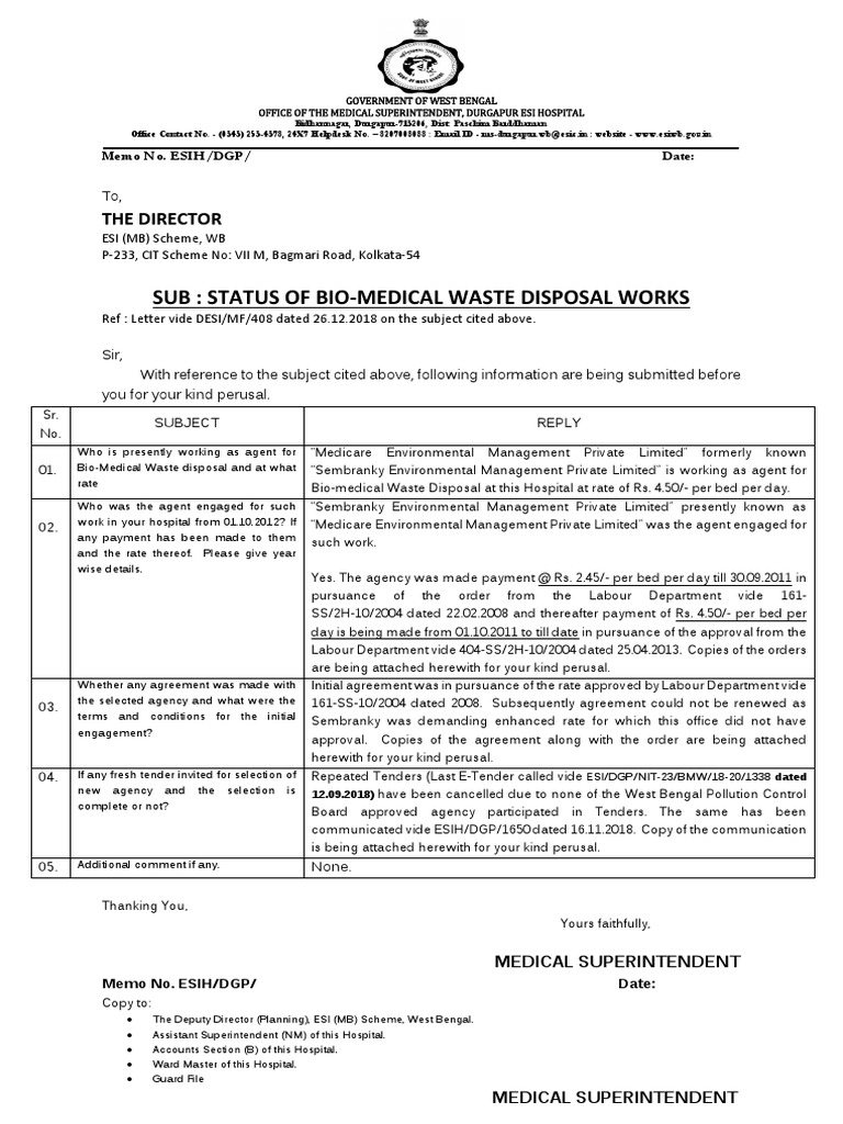 Draft For Status of Bio-Medical Waste Disposal at ESI Hospital ...