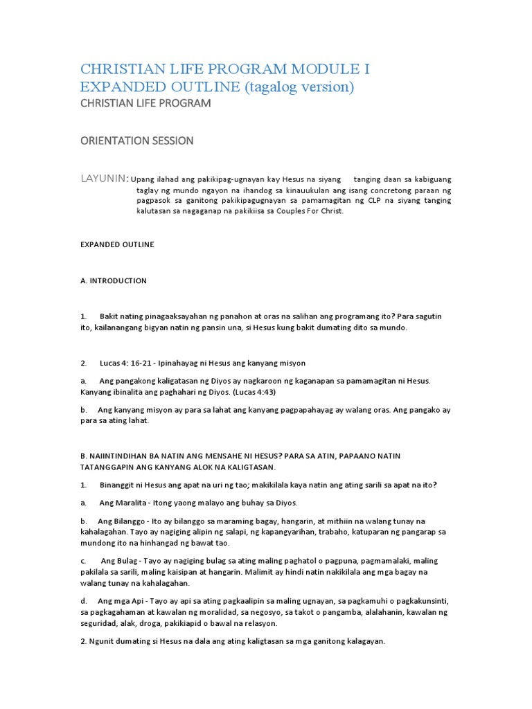 Christian Life Program Module I Expanded Outline | PDF