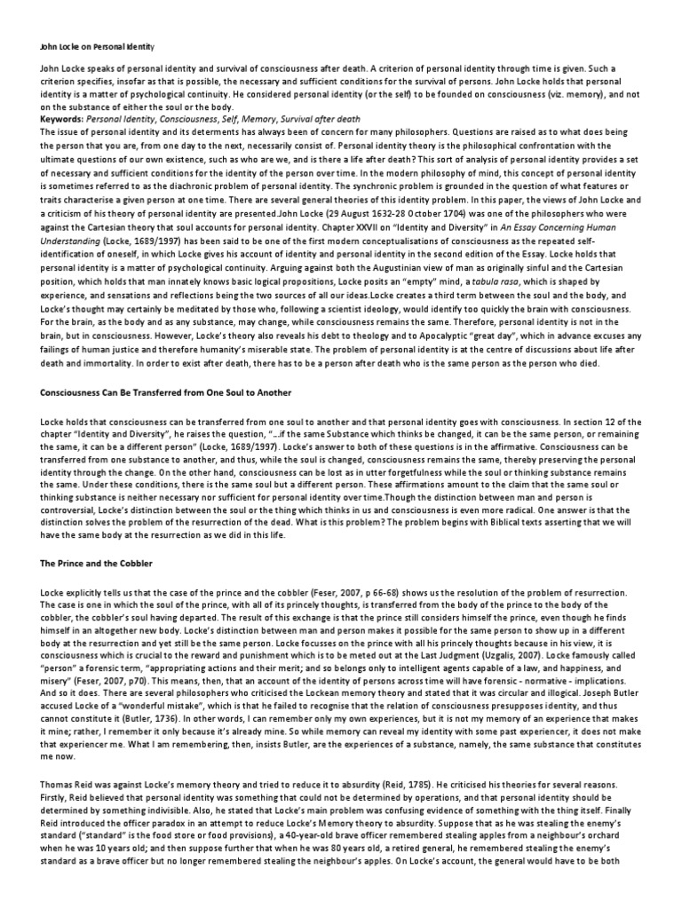 John Locke On Personal Identity | PDF | John Locke | Metaphysics