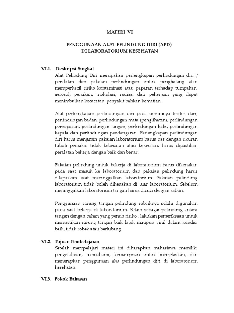 Penggunaan Alat Pelindung Diri (Apd) Di Laboratorium Kesehatan | PDF