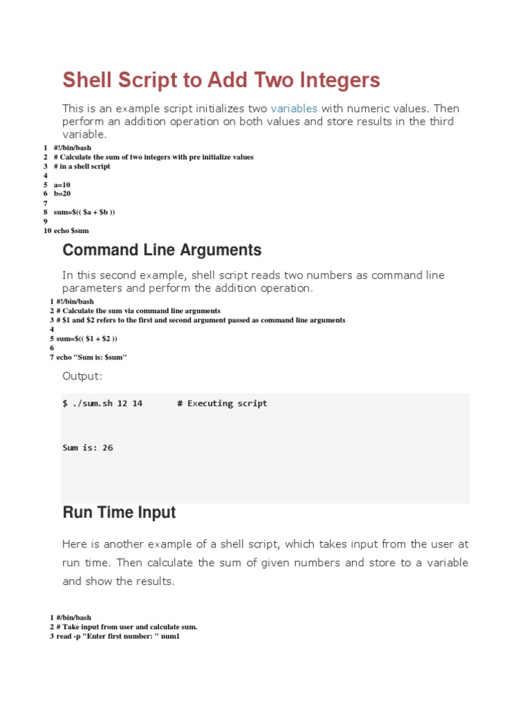 Shell Script To Add Two Integers | PDF