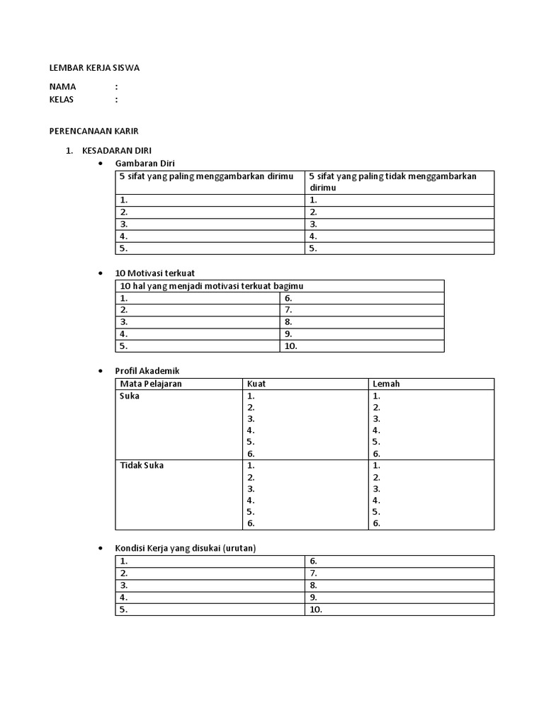 Lembar Kerja Siswa Perencanaan Karir Selepas Sma | PDF