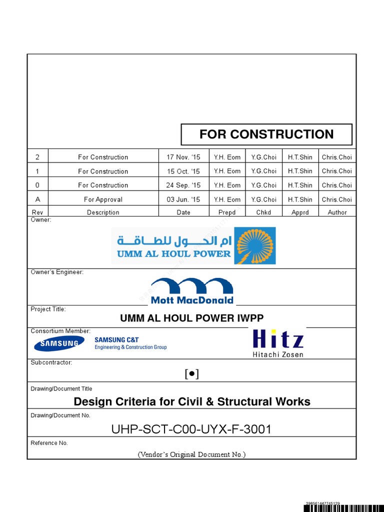 UHP-SCT-C00-UYX-F-3001 - Design Criteria For Civil Structural Works - Rev.2 PDF | PDF | Tide | Screw