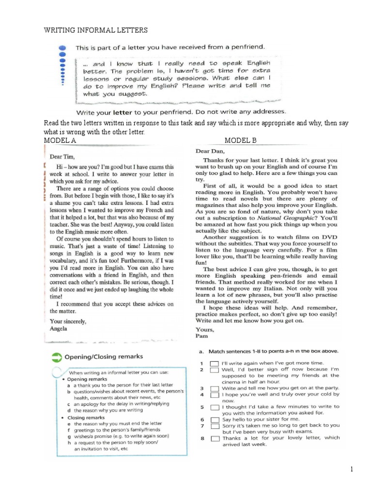 Informal Letter Writing Guide | PDF | Gce Advanced Level (United ...