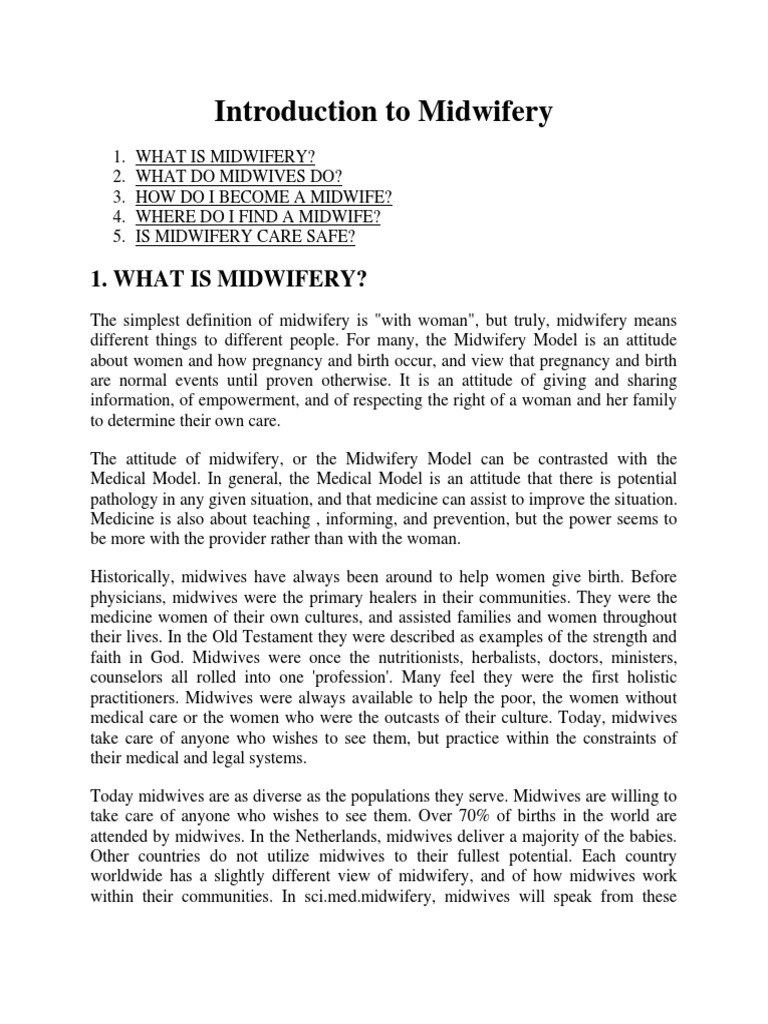 Introduction to Midwifery Care | PDF | Midwife | Midwifery