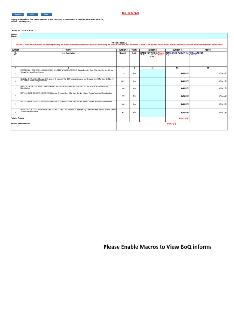 Item Rate Boq: Validate Print Help | PDF | Business | Nature
