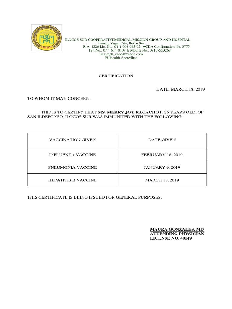 Certificate of Vaccination | PDF | Vaccines | Virology