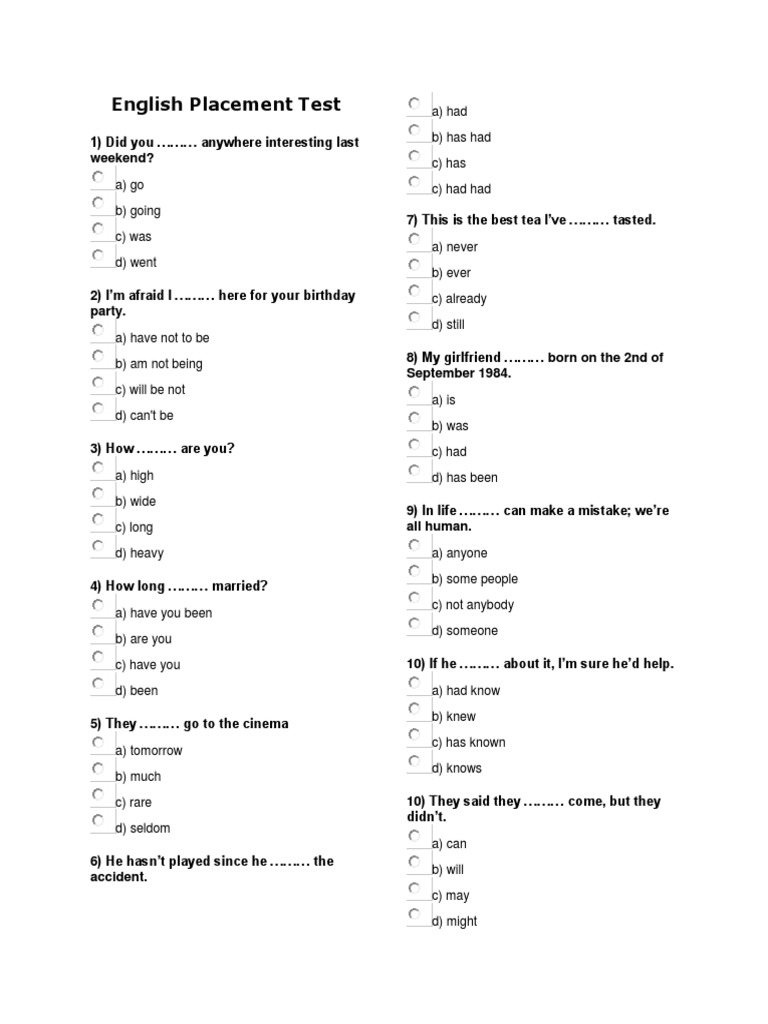 English Placement Test | PDF