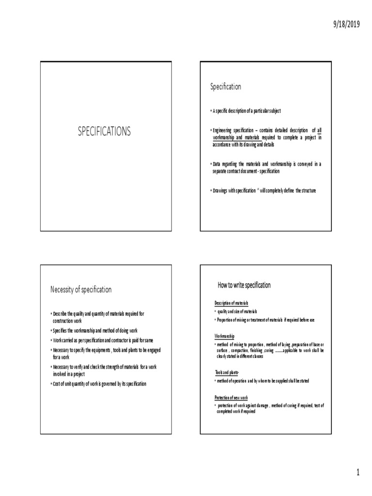 Specification for Construction of First Class and Second Class ...