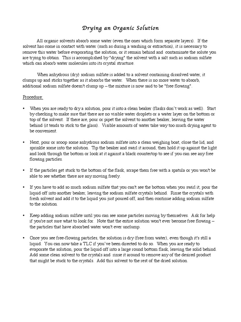 Drying An Organic Solution | PDF | Solution | Solvent