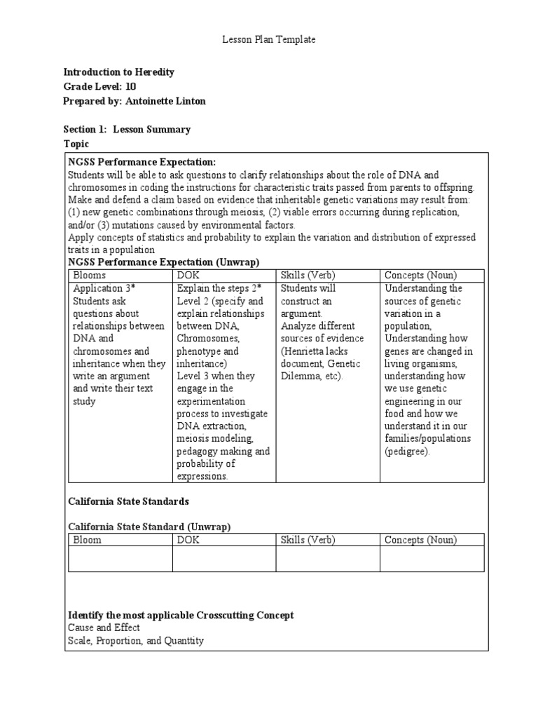 Heredity and Genetic Variation Lesson Plan | PDF | Ploidy | Genetics