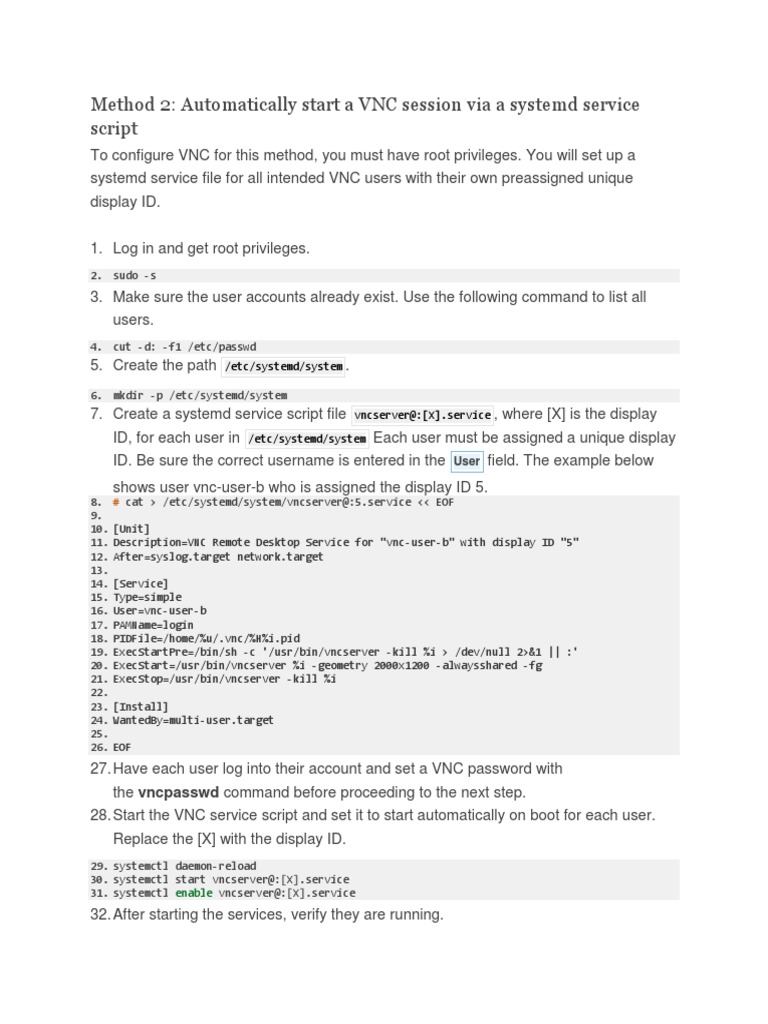 Method 2: Automatically Start A VNC Session Via A Systemd Service Script | PDF | Superuser ...