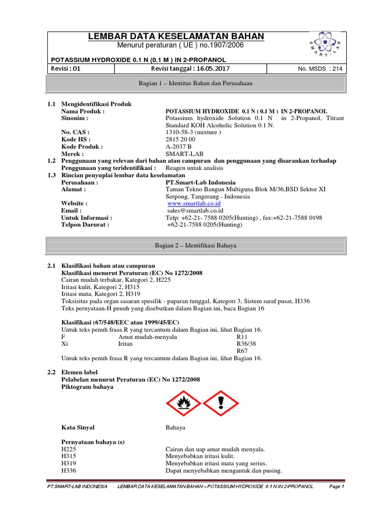 MSDS KOH 0.1 N in 2-Propanol | PDF