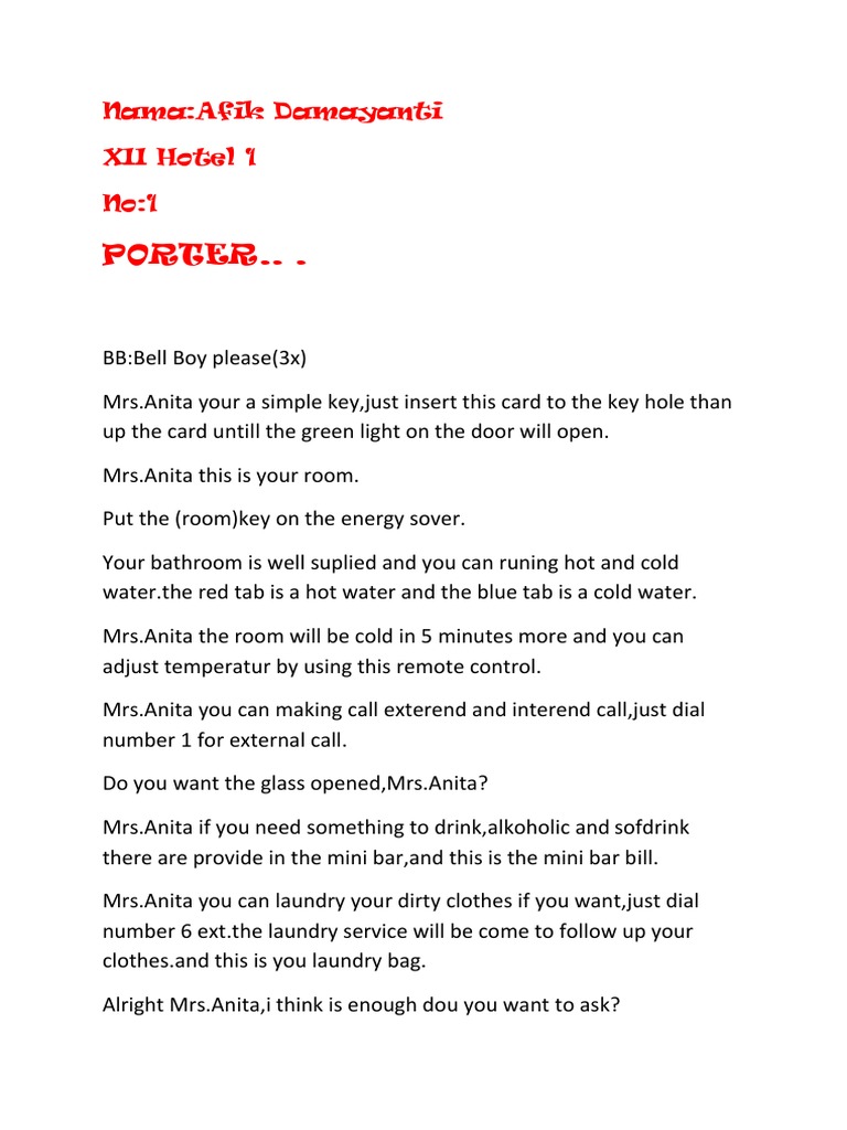 Hotel Room Service Instructions | PDF