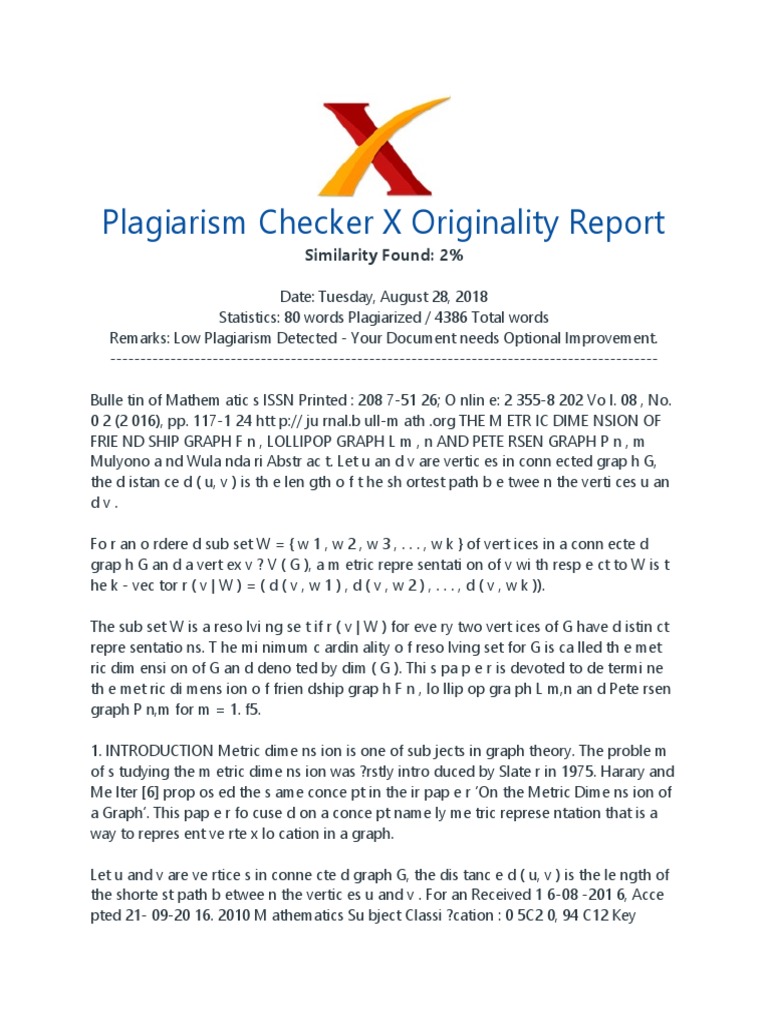 Plagiarism Checker X Originality Report: Similarity Found: 2% | PDF ...