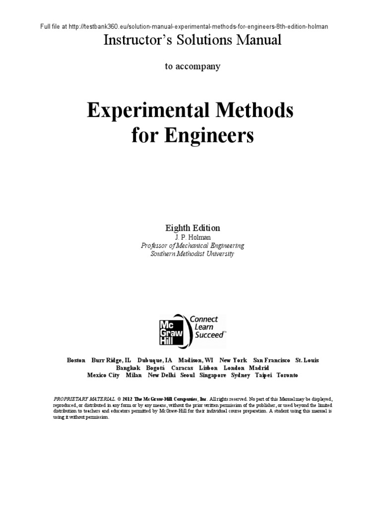Solution Manual Experimental Methods For Engineers 8th Edition Holman ...