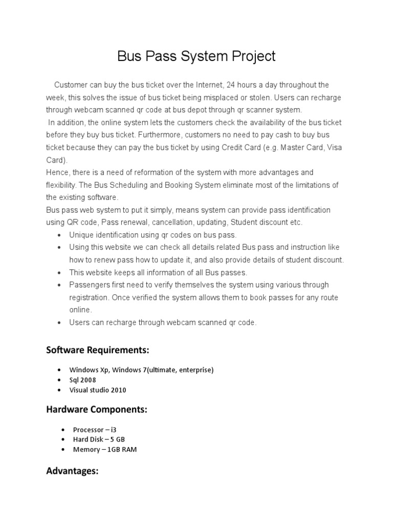 Bus Pass System Project: Software Requirements | PDF | Qr Code | Ticket (Admission)