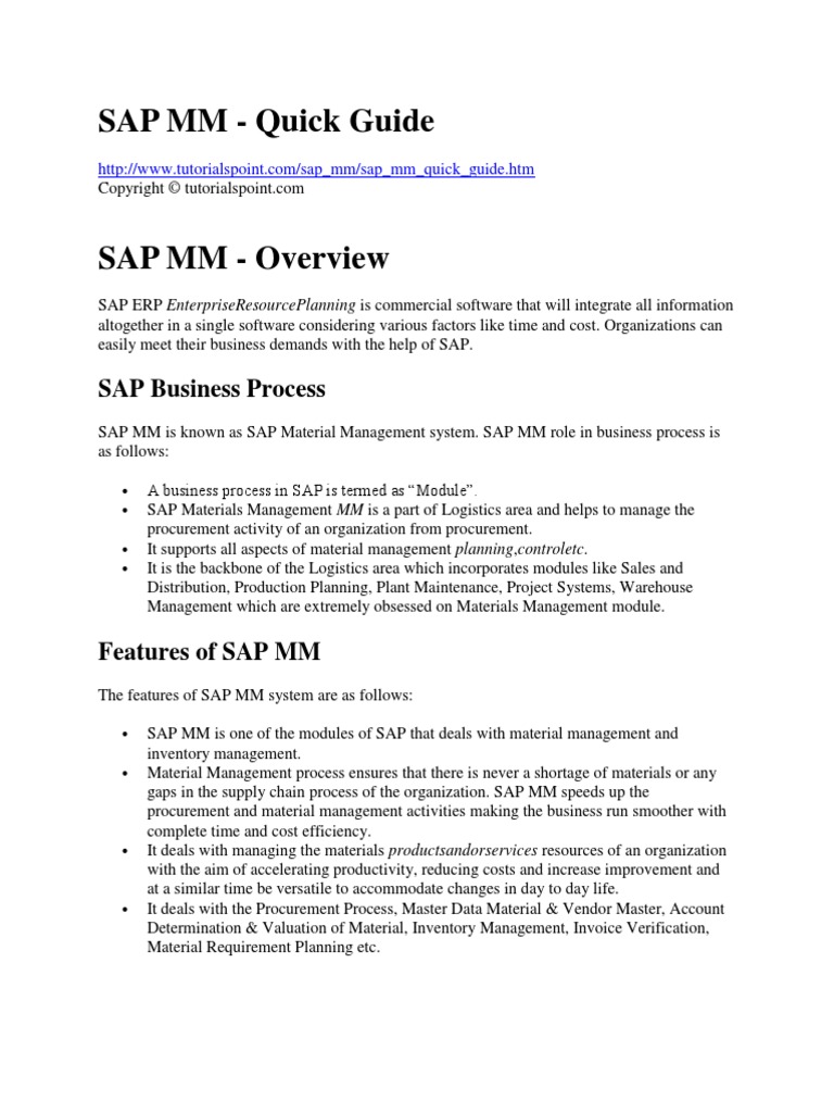 27.SAP MM - Quick Guide (Compete) | PDF | Procurement | Sap Se