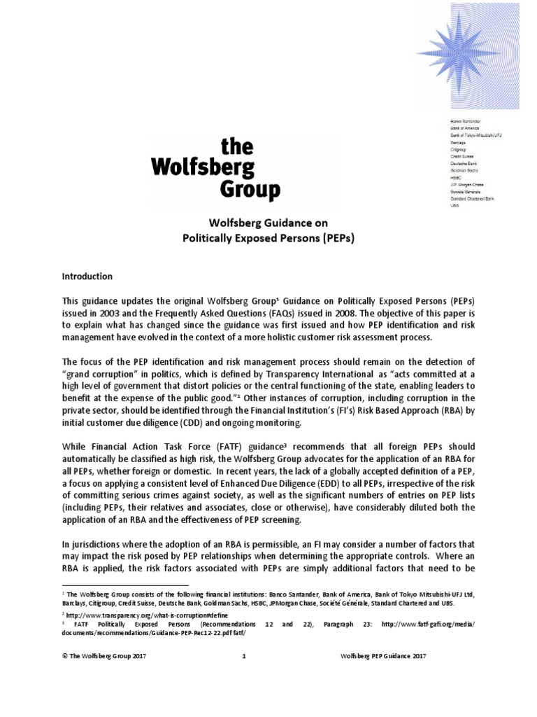 Wolfsberg-Guidance-on-PEPs-May-2017 PDF | PDF | Risk Management | Due ... Wolfsberg-Guidance-on-PEPs-May-2017 PDF | PDF | Risk Management | Due ...