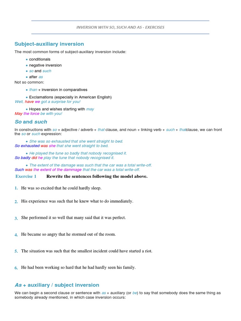 Inversion in English III | PDF | Clause | Sentence (Linguistics)