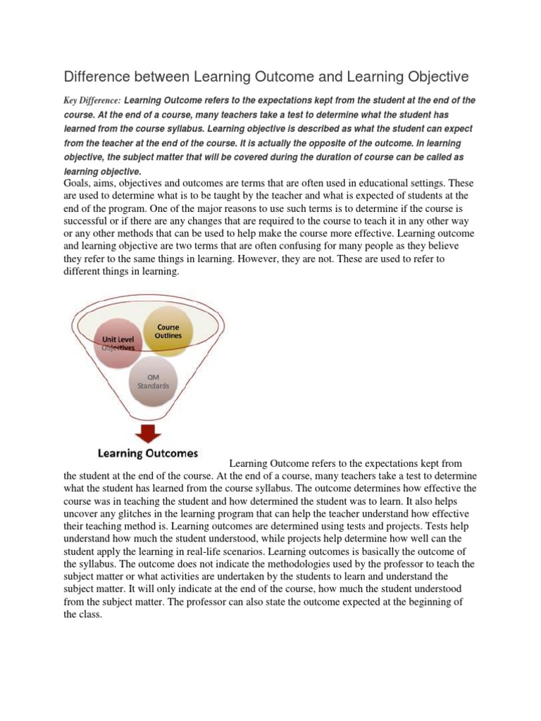 Difference Between Learning Outcome and Learning Objective | PDF ...