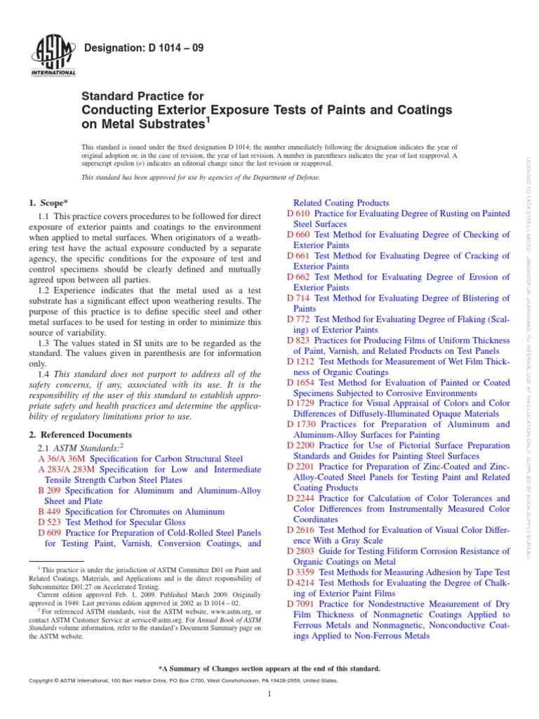 Conducting Exterior Exposure Tests of Paints and Coatings On Metal ...
