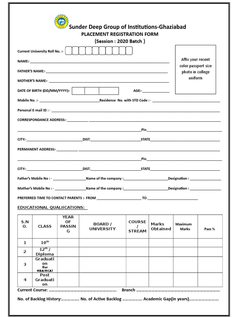 Placement Registration Form 2020 | PDF | Master Of Business ...