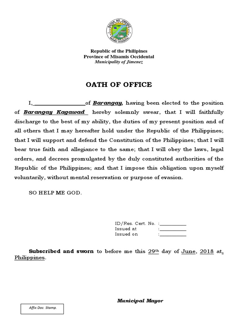 Oath Office Kagawad | PDF