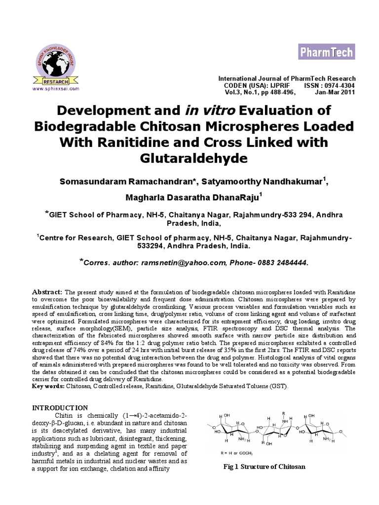 Development and in Vitro Evaluation of Biodegradable Chitosan Microspheres Loaded With ...
