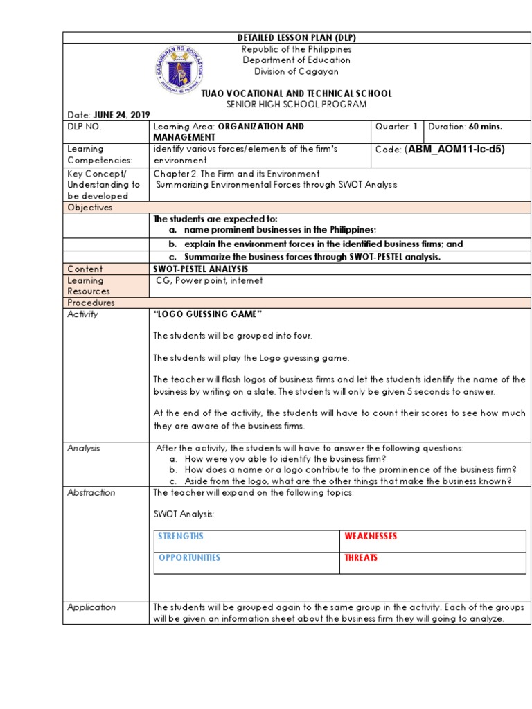 Lesson Plan AID-CBL | PDF | Swot Analysis | Lesson Plan