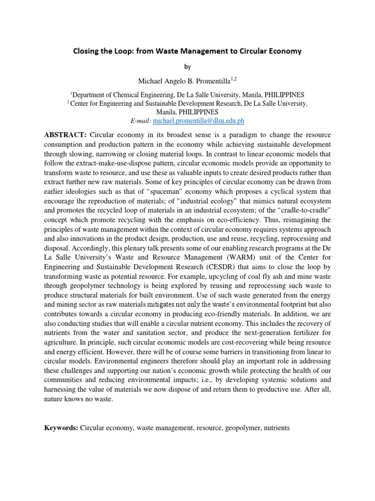 Promentilla SEEP 2019 Abstract-Closing The Loop | PDF | Sustainability | Waste Management