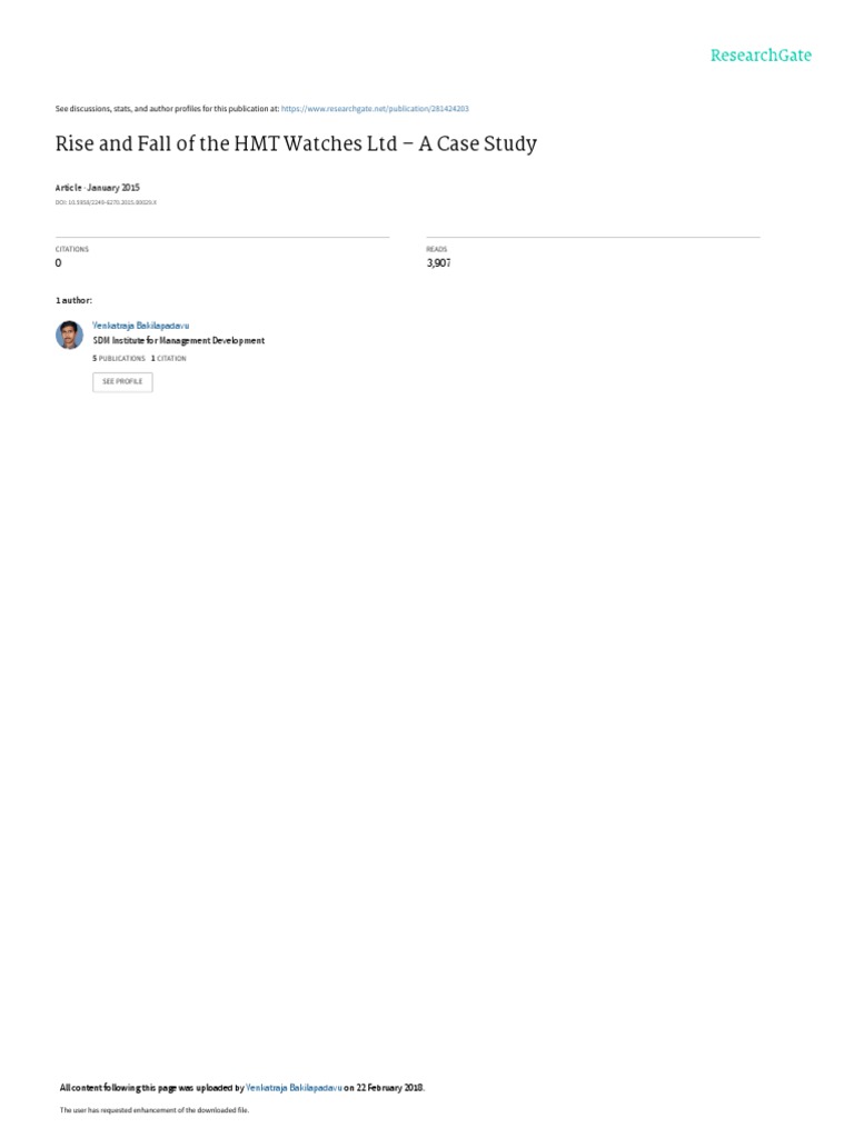 Rise and Fall of The HMT Watches LTD - A Case Study: January 2015 | PDF | Watch | Business