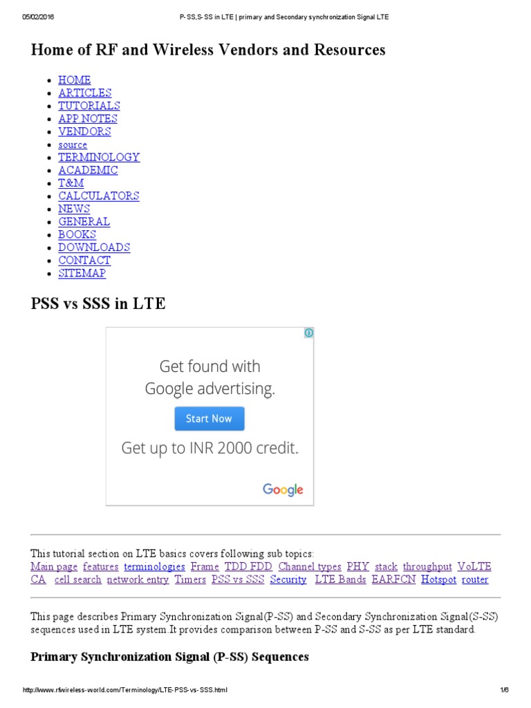 P-SS, S-SS in LTE - Primary and Secondary Synchronization Signal LTE | PDF | Lte ...