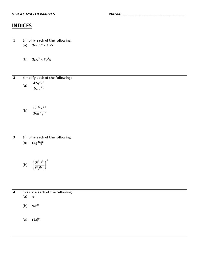 Indices Revision | PDF