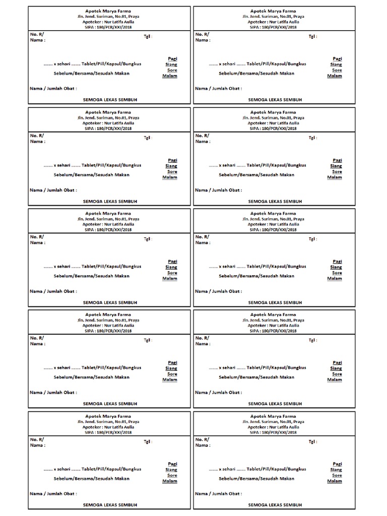 Contoh Etiket Dan Copy Resep | PDF