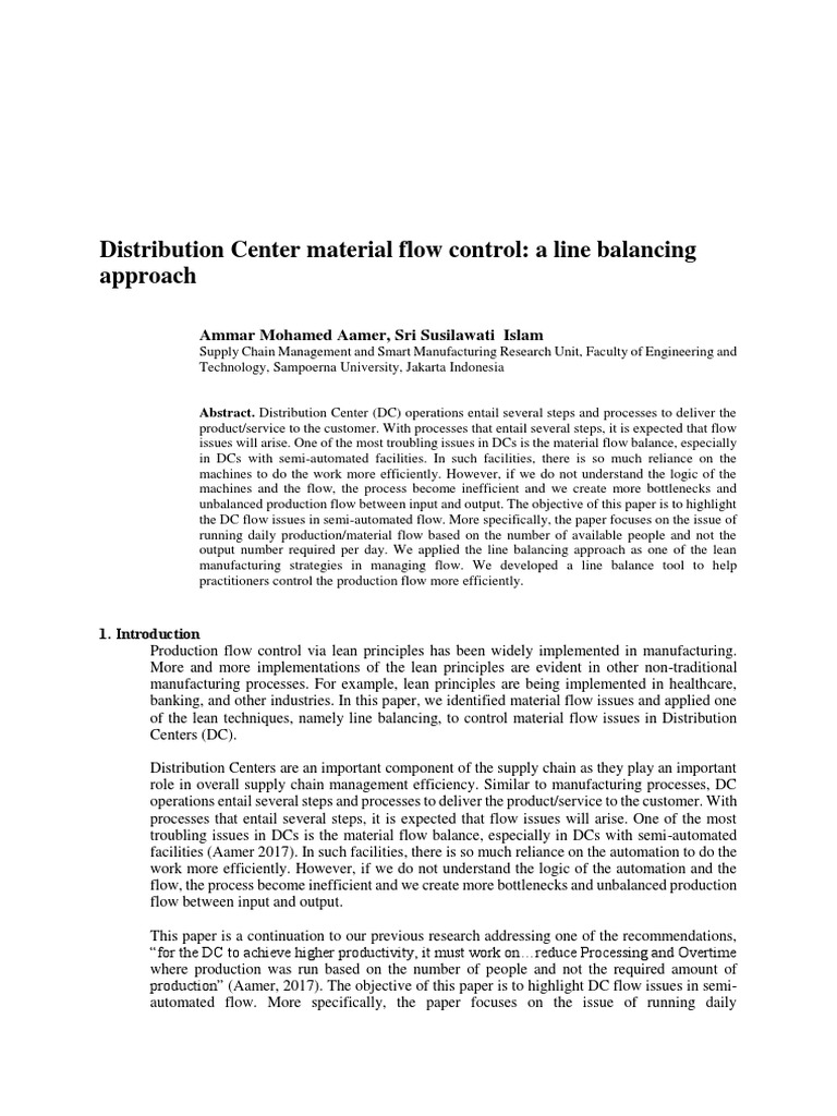 Distribution Center Material Flow Control: A Line Balancing Approach ...