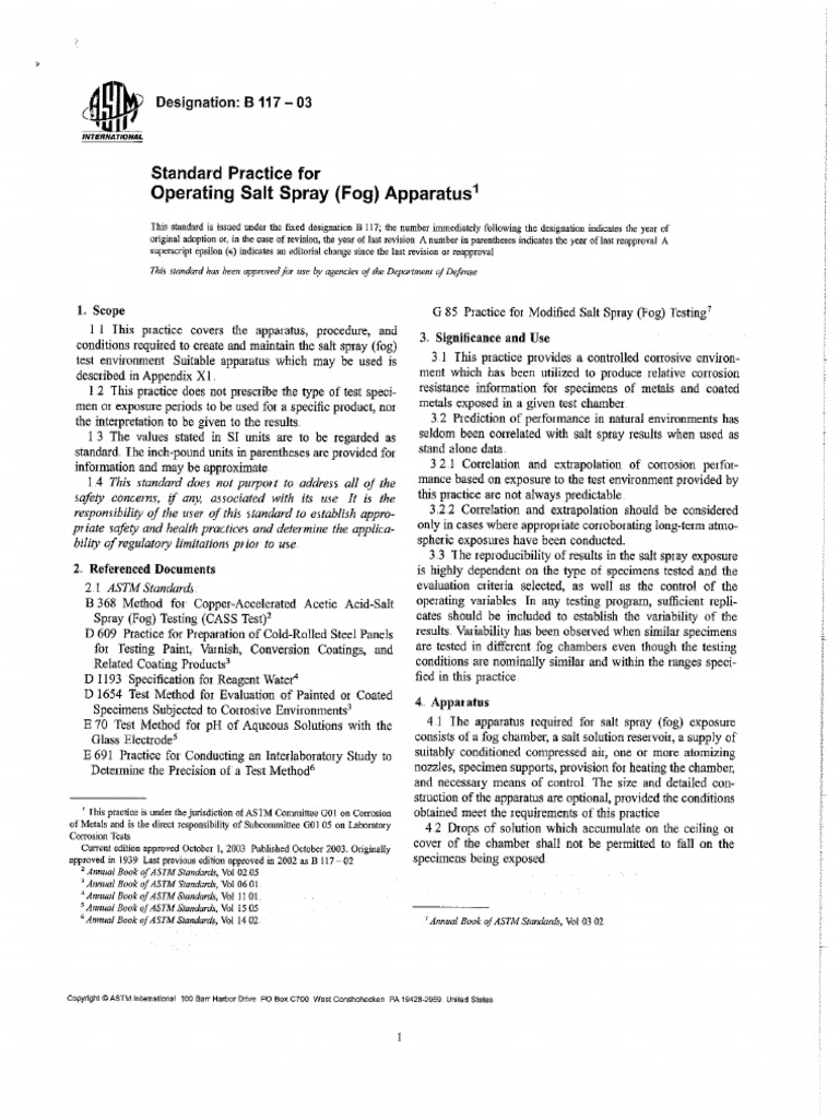 Astm b117-03 | PDF