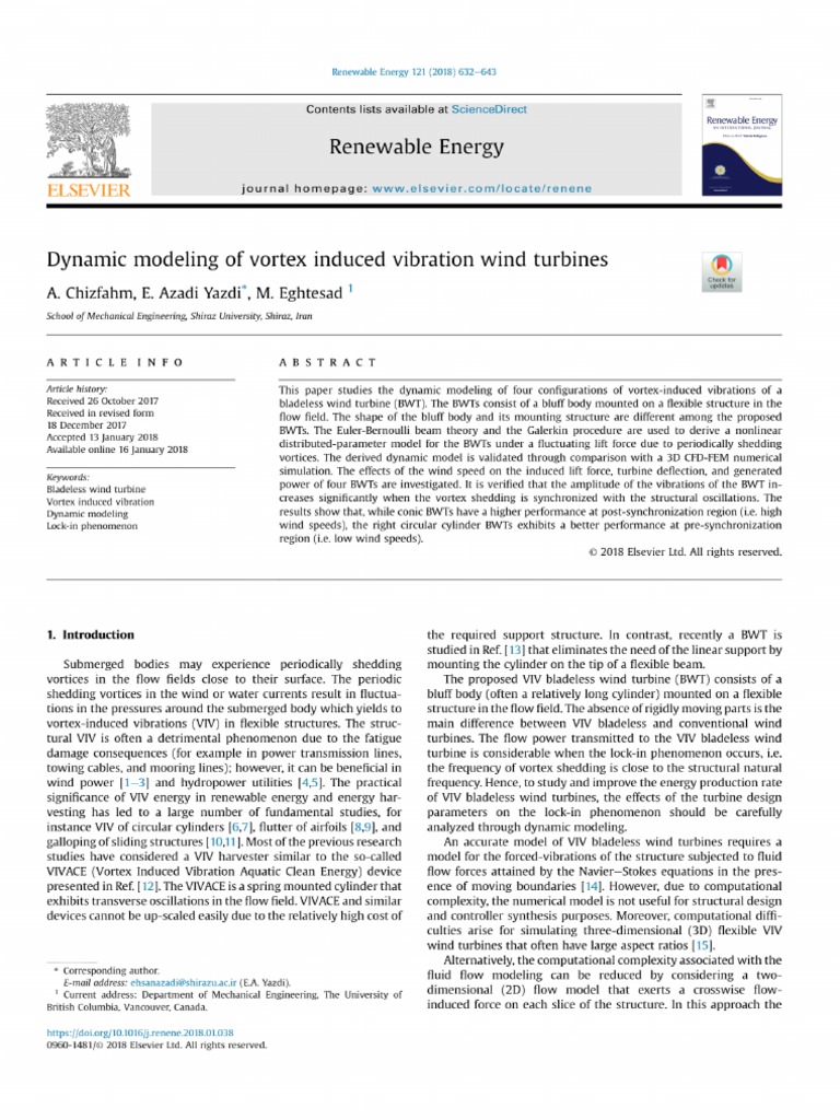Dynamic Modeling of Vortex Induced Vibration Wind Turbines - Elsevier ...