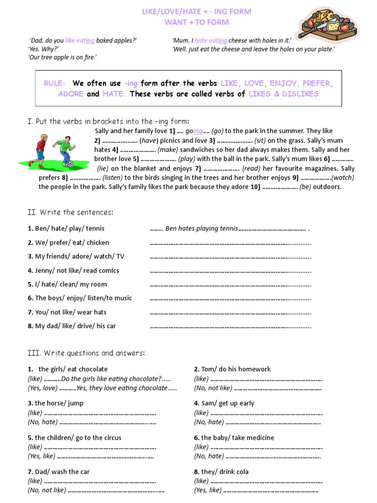 Rule: - Ing Like, Love, Enjoy, Prefer, Adore Hate. Likes & Dislikes ...