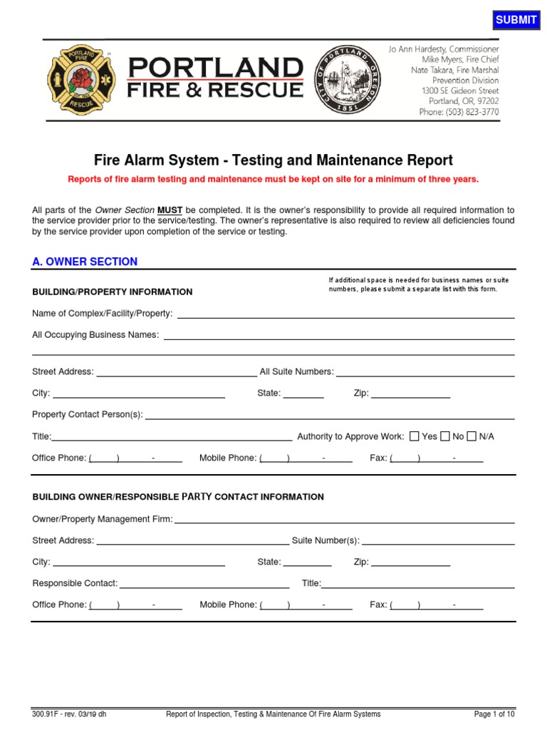 300.91f Fire Alarm Report of Inspection 032919 | PDF | Power Supply ...