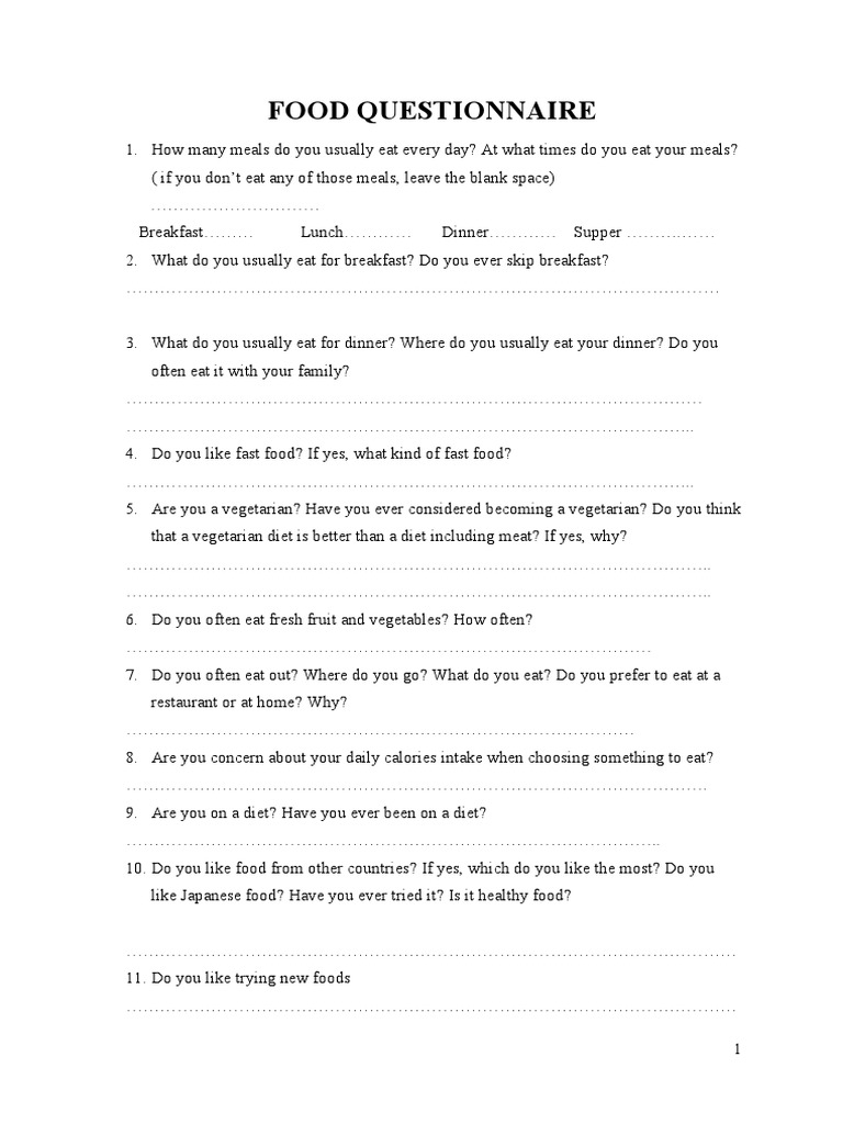 Food Consumption and Preferences Survey | PDF | Meal | Dieting
