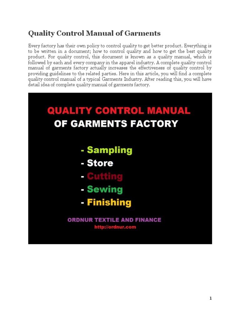 Complete Quality Manual of Garments Factory PDF | PDF | Textiles