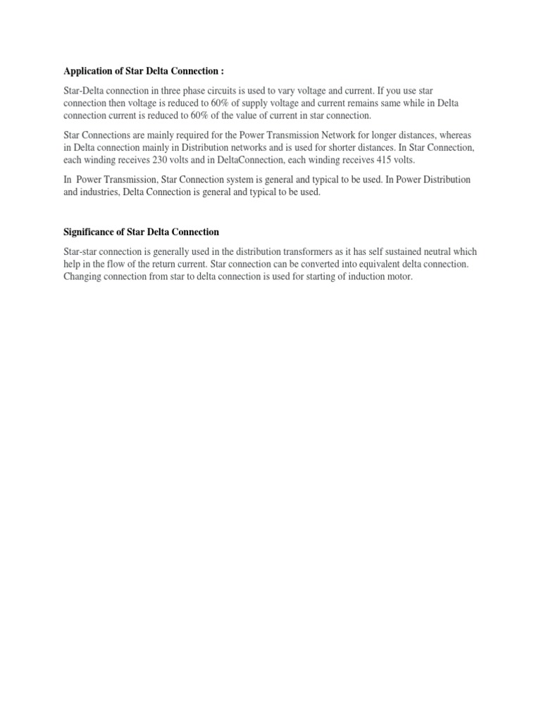 Application of Star Delta Connection | PDF