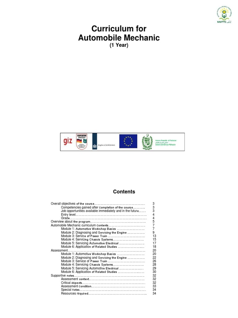 Curriculum For Automobile Mechanic: (1 Year) | PDF | Fuel Injection ...