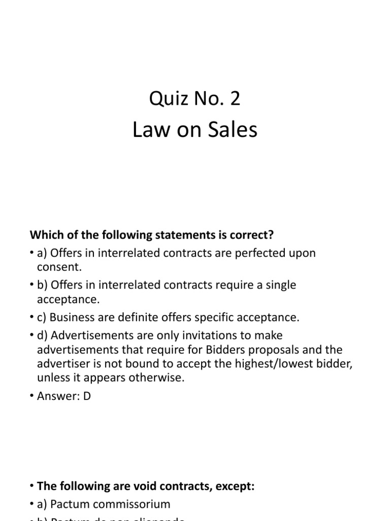 Sales Quiz 2 | PDF | Sales | Business Law